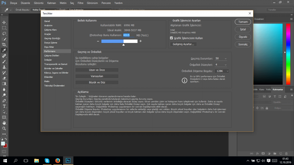 Photoshop RAM Kullanımını Değiştirme
